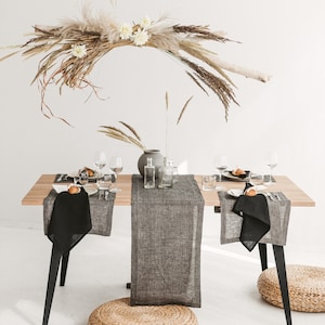 Modern Black Linen Long Table Runner: Wedding, Christmas, Thanksgiving ...