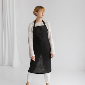 Black Linen Chef Daily Full Apron for Cooking, Baking, BBQ. Adjustable ...