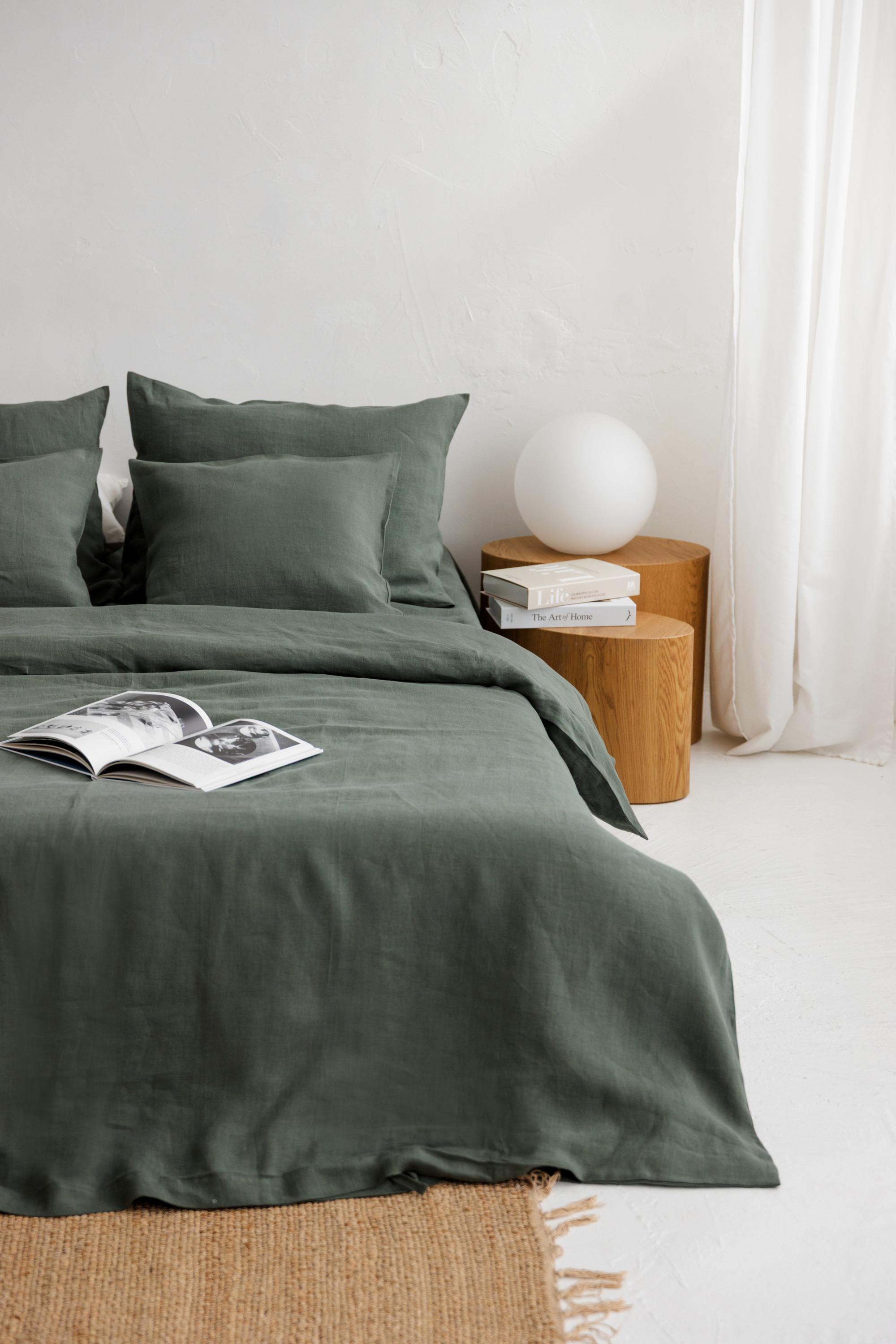Forest Green Natural Linen Duvet Cover. Earth Tone, Soft, Minimalist ...