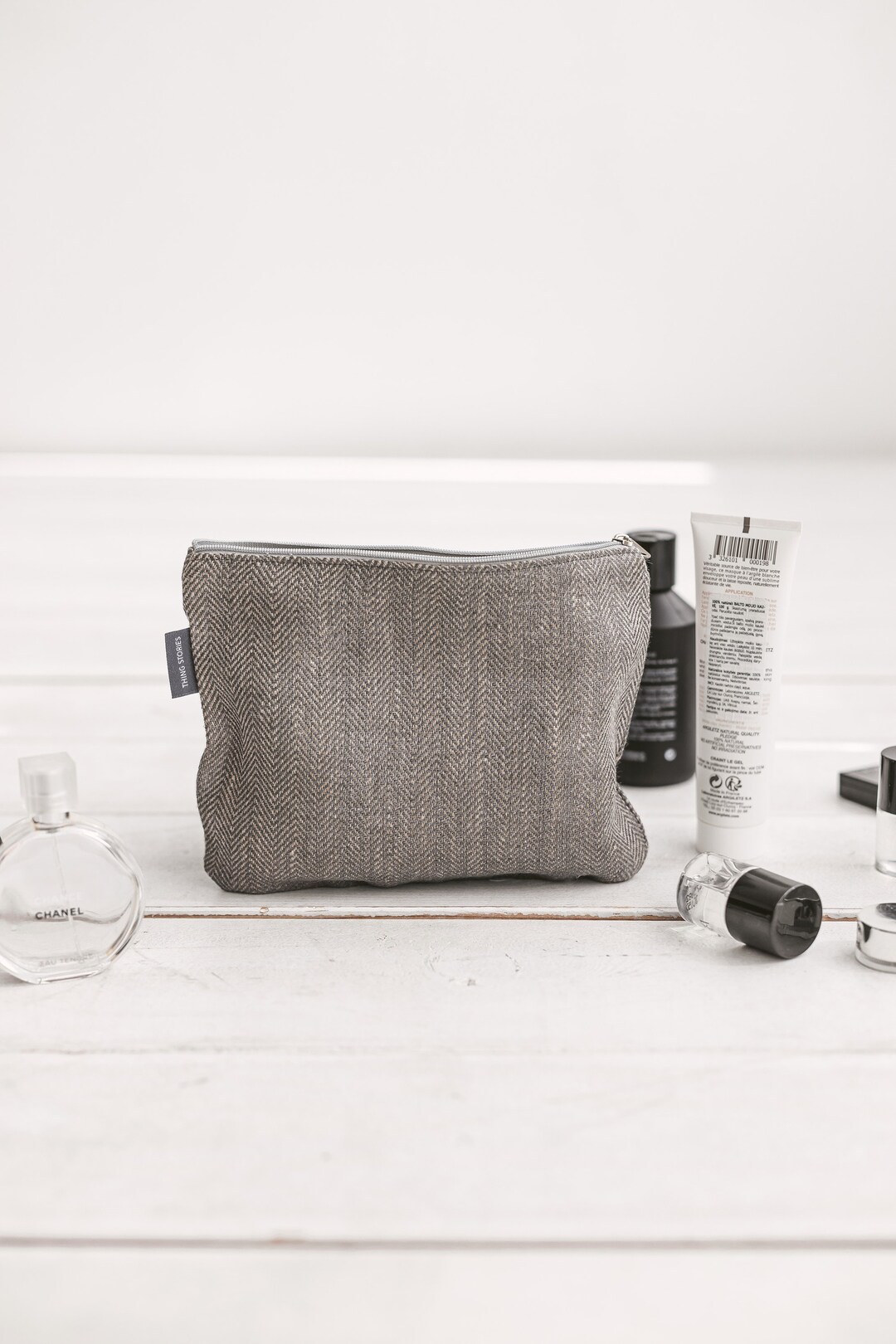 Grey Travel Bag: Small Cosmetic Bag, Zipper Toiletry Pouch. Medium ...
