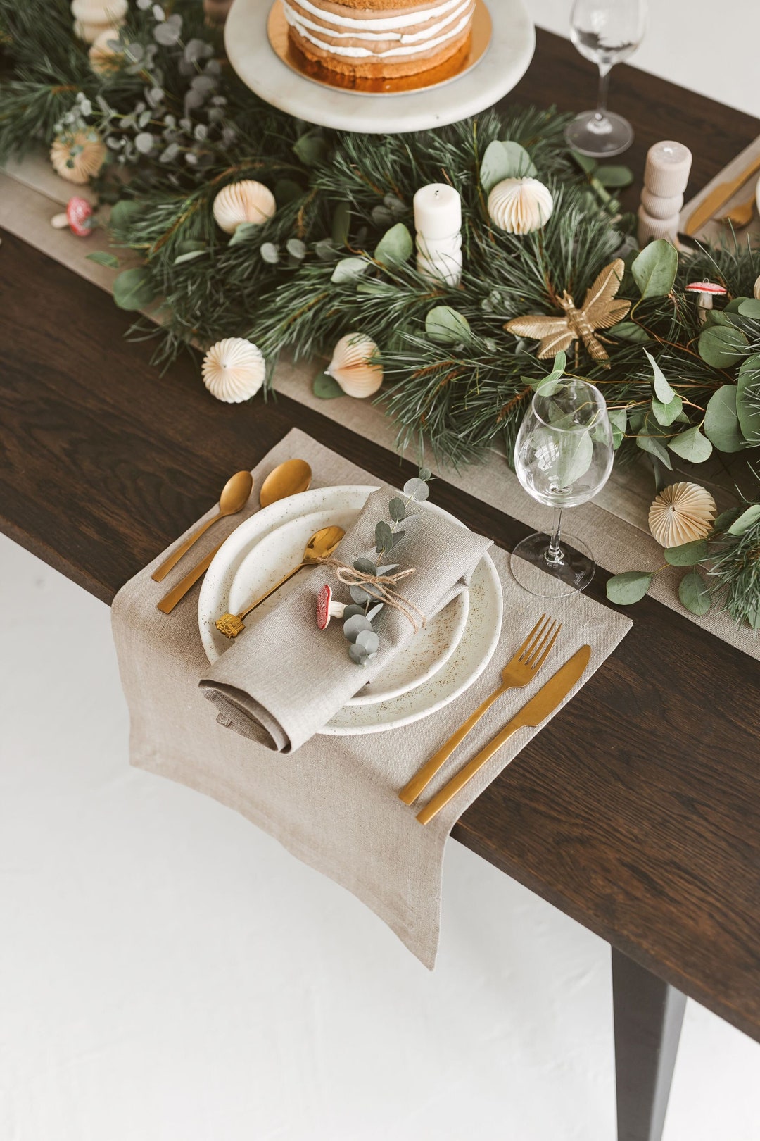 Natural Linen Placemats for Christmas, Holiday Table Decor. Rustic ...