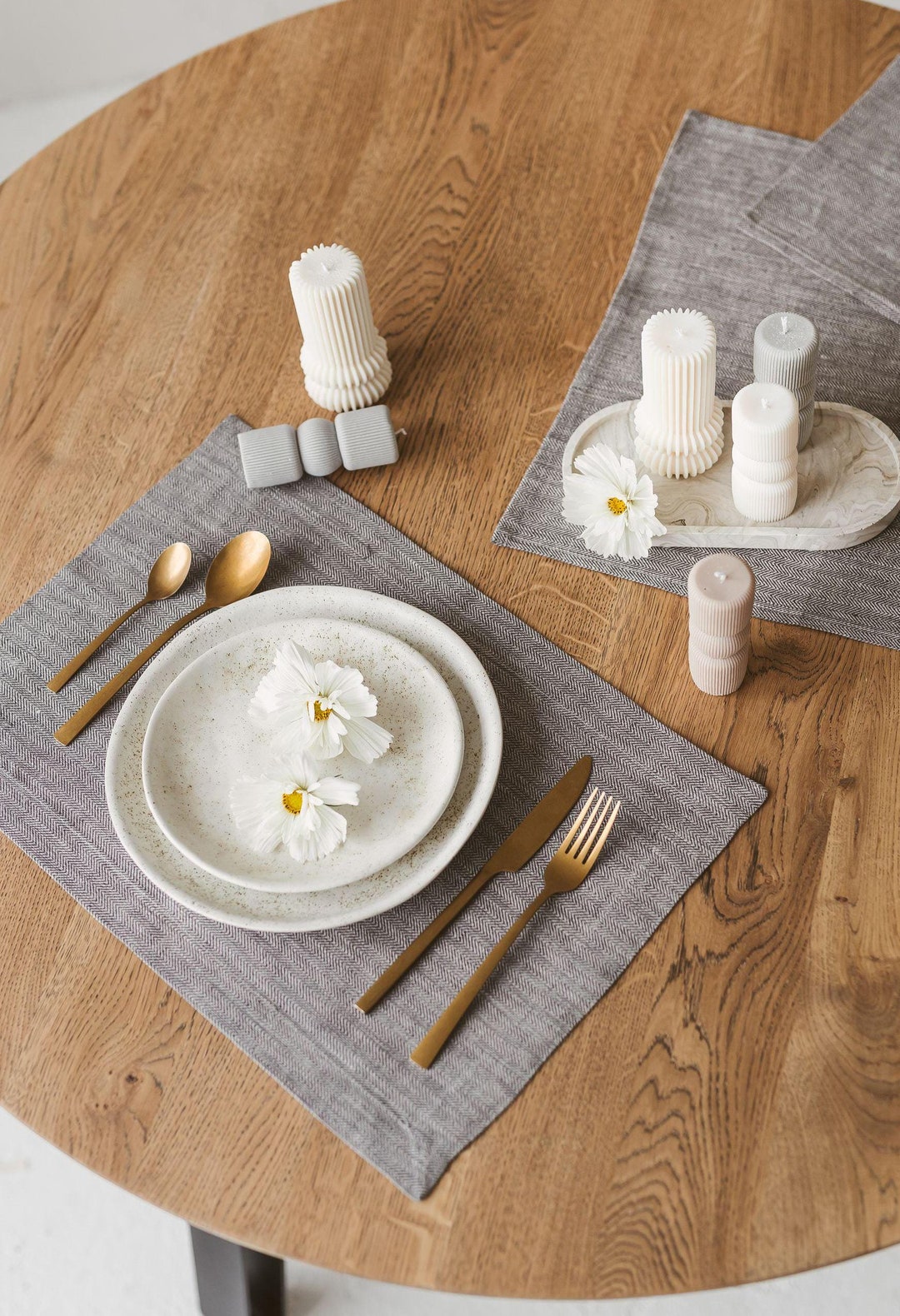 Modern Grey Linen Placemats for Farmhouse Table. Rustic Dining Placemat ...