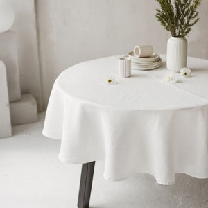 Round White Linen Tablecloth for Wedding, Holiday. Oval Natural Dining ...