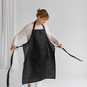 Black Linen Chef Daily Full Apron for Cooking, Baking, BBQ. Adjustable ...