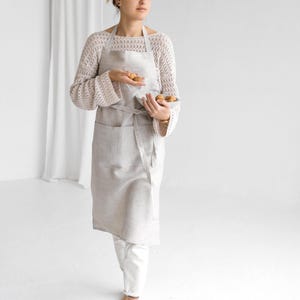 Light Grey Chef Daily Full Apron. Natural Linen Adjustable Kitchen ...