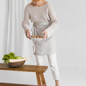 Light Grey Linen Half Apron for Kitchen Chef, Barista, Server. Plus ...