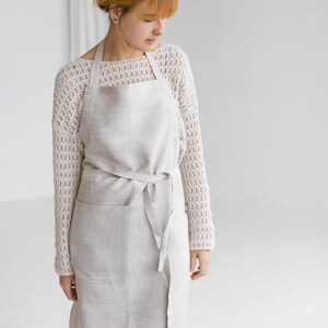 Light Grey Chef Daily Full Apron. Natural Linen Adjustable Kitchen ...