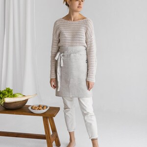 Light Grey Linen Half Apron for Kitchen Chef, Barista, Server. Plus ...