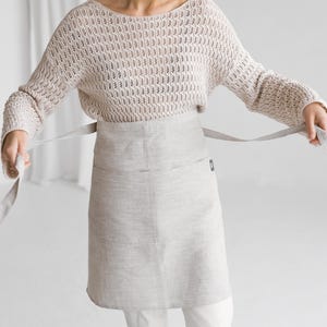 Light Grey Linen Half Apron for Kitchen Chef, Barista, Server. Plus ...