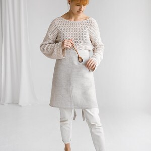 Light Grey Linen Half Apron for Kitchen Chef, Barista, Server. Plus ...