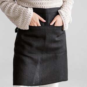 Black Linen Half Apron With Pockets for Barista, Server, Waitress ...