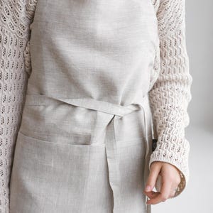 Light Grey Chef Daily Full Apron. Natural Linen Adjustable Kitchen ...