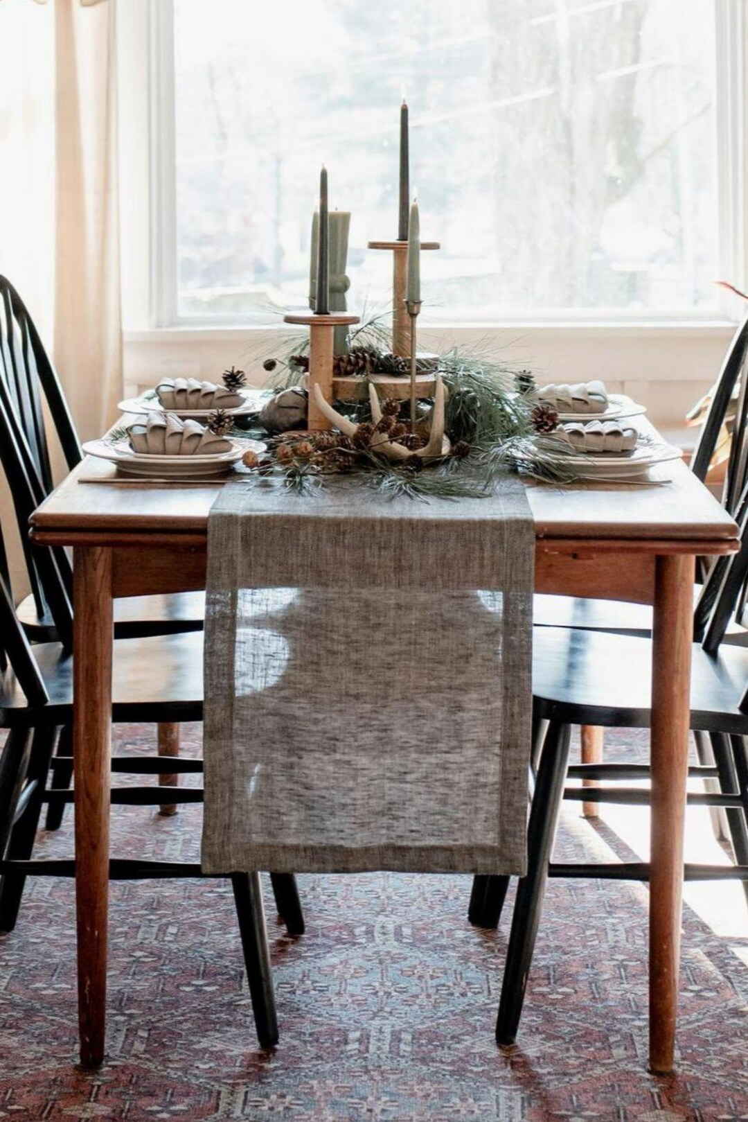 Modern Black Linen Long Table Runner: Wedding, Christmas, Thanksgiving ...