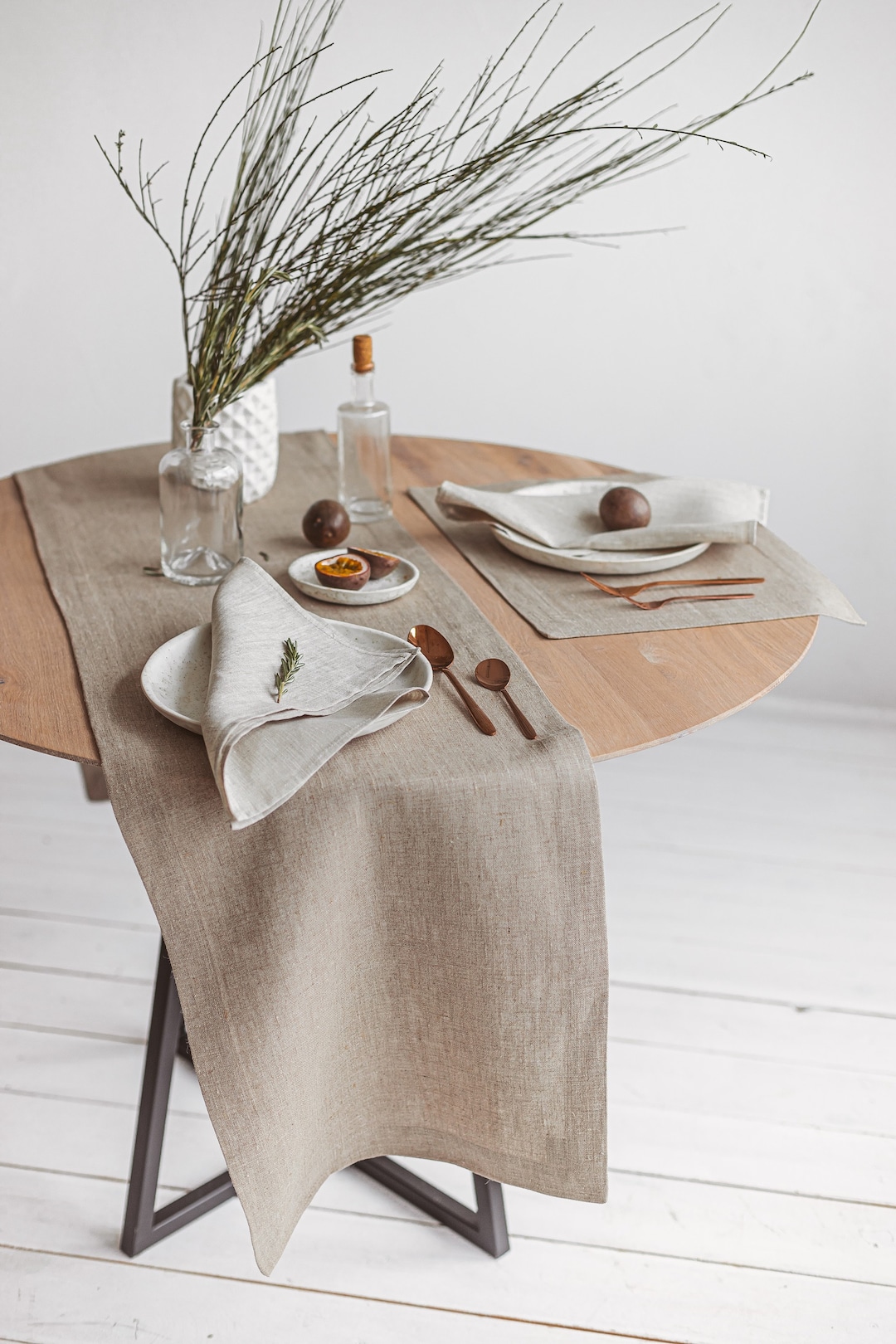 Natural Linen Long Table Runner: Wedding, Holiday, Farmhouse. Rustic ...