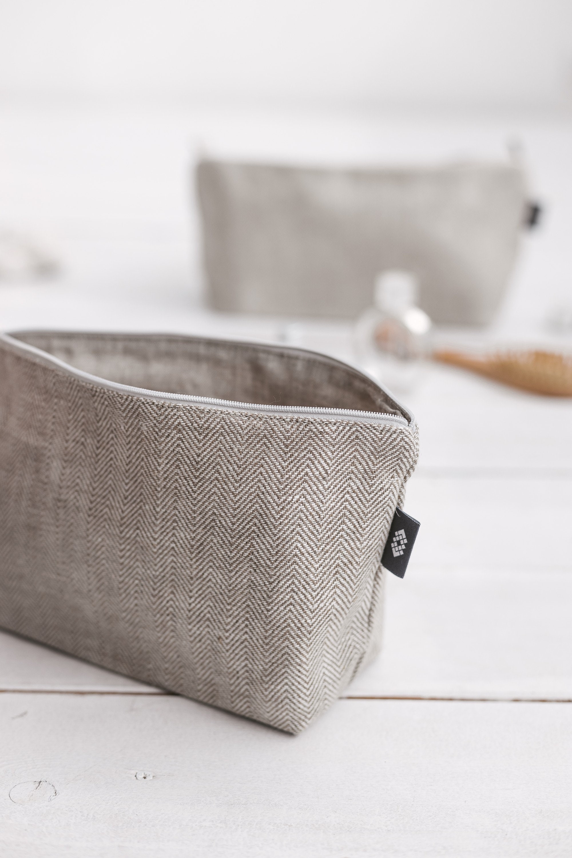 Large White Linen Makeup Bag. Eco Friendly Travel Cosmetic Bag for ...