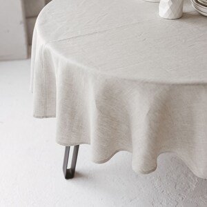 Round, Oval Light Grey Linen Tablecloth for Christmas, Thanksgiving ...