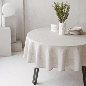 Round, Oval Light Grey Linen Tablecloth for Christmas, Thanksgiving ...