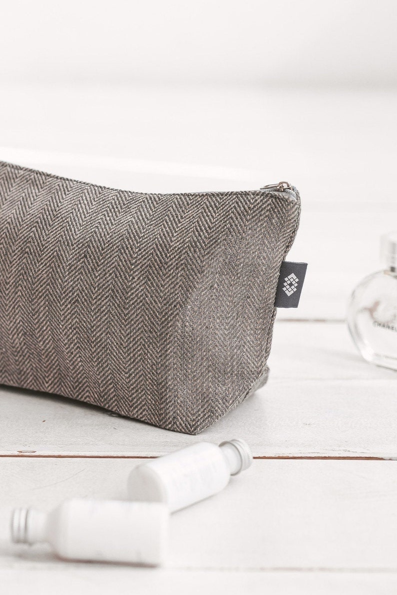 Large Grey Linen Cosmetic Bag for Travel Makeup Kit. Eco - Etsy