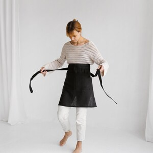 Black Linen Half Apron With Pockets for Barista, Server, Waitress ...