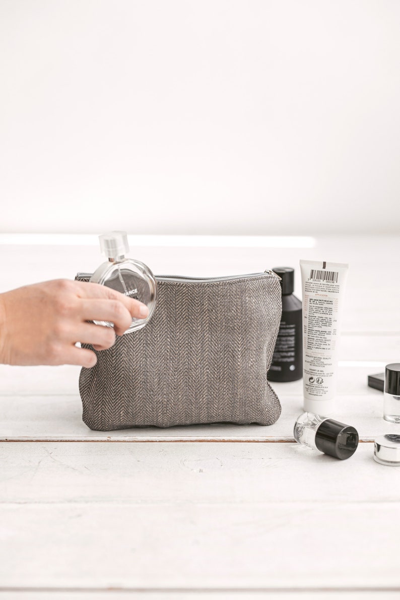 Grey Travel Bag: Small Cosmetic Bag, Zipper Toiletry Pouch. Medium ...