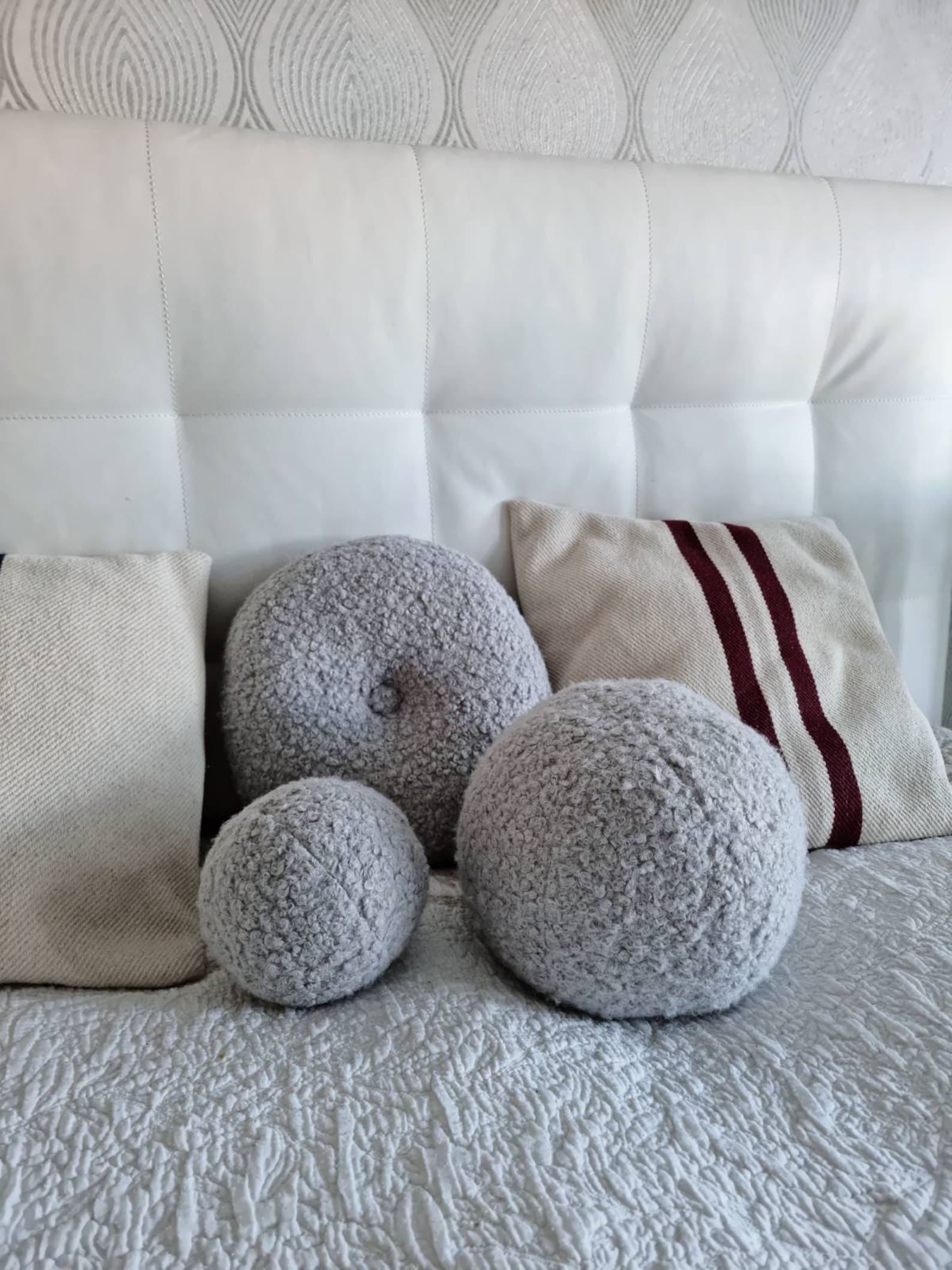 Round Sphere Pillow, Boucle Ball Pillow, Puffy Round Pillows, New Home ...