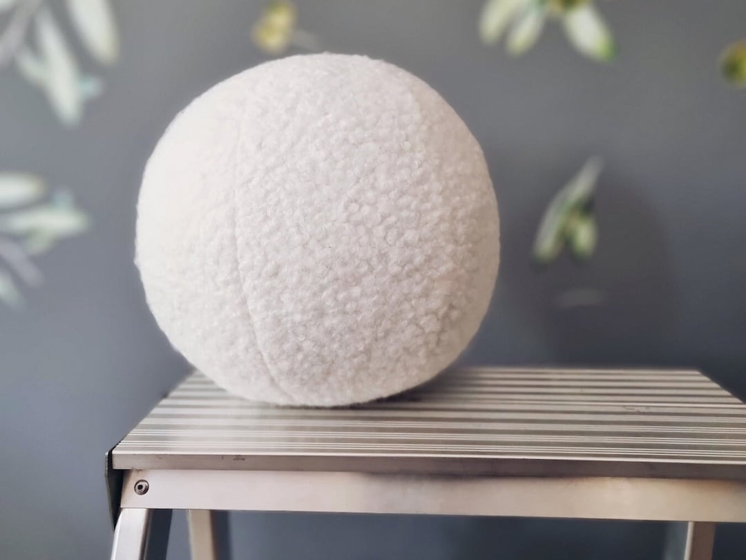 Round Pillow Ball White. Boucle Decorative Sphere Pillow, Housewarming ...