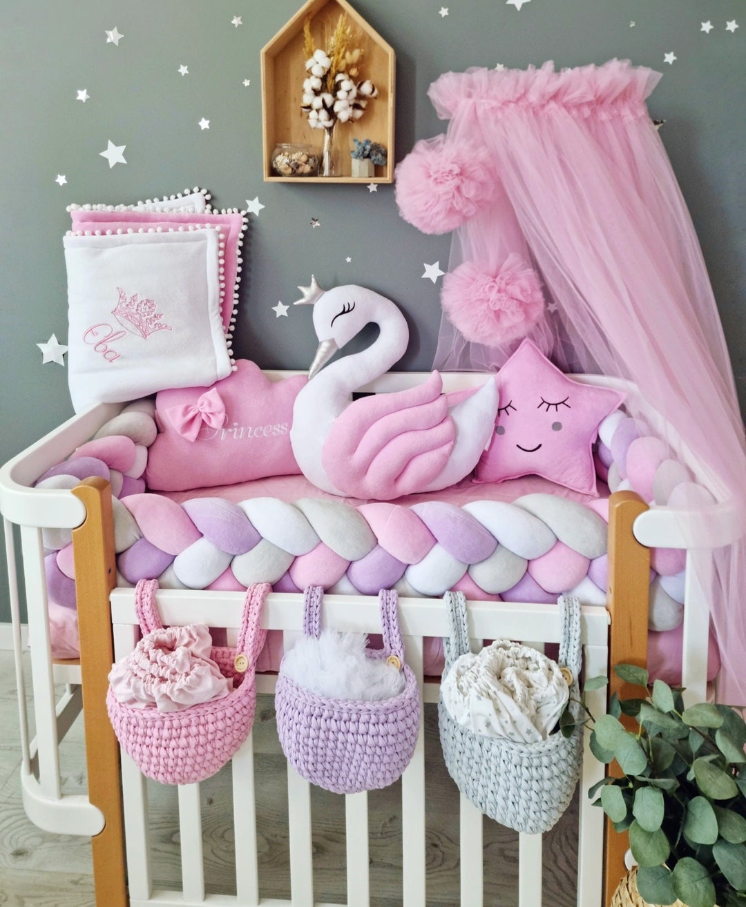 Hanging Storage Basket, Knitted Storage Basket, Nursery Crib Basket ...