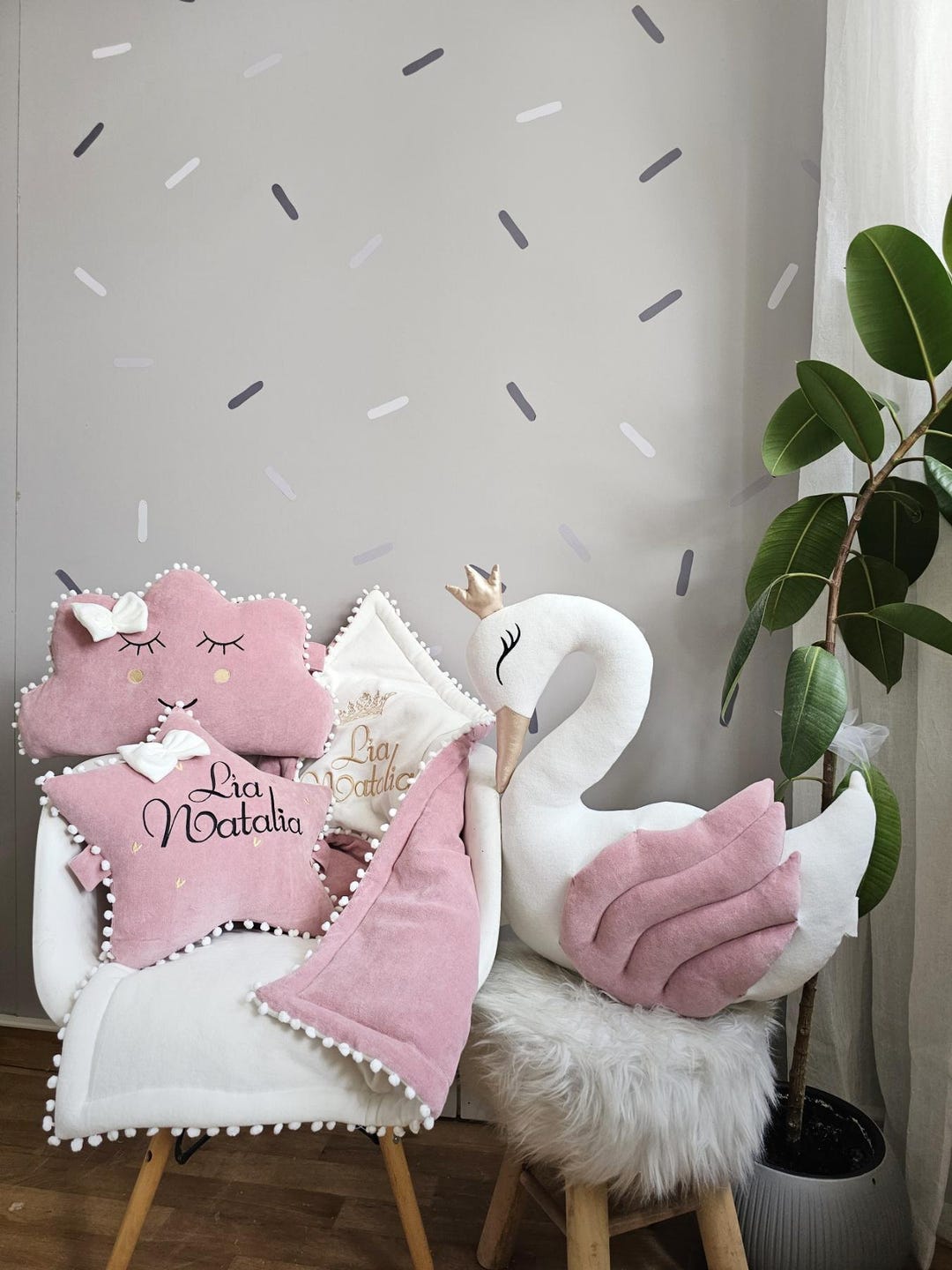 Personalized Pillow Set Gift - Princess Pillow Swan, Pillow Cloud Blush ...