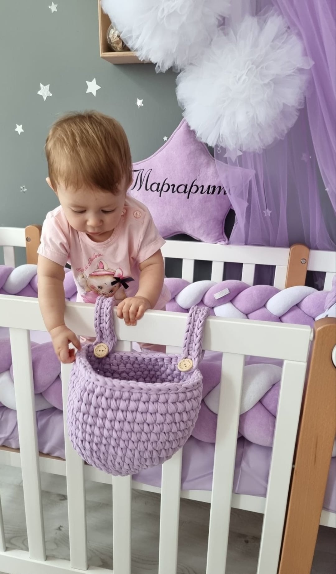 Hanging Storage Basket, Knitted Crib Basket, Nursery Storage Basket ...