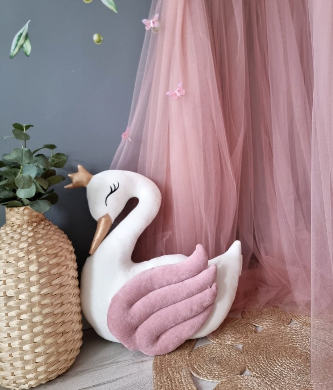 Princess Pillow Swan, Pink With Gold or Silver, Pillow Baby Shower Gift ...
