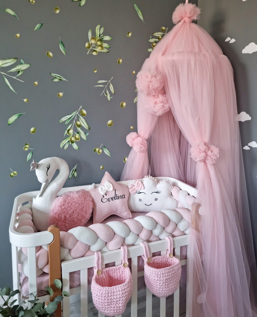 Light Pink Princess Canopy Bed Curtains, Baby Baldachine, Hanging ...