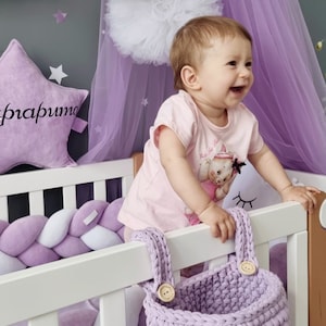 Hanging Storage Basket, Knitted Crib Basket, Nursery Storage Basket ...