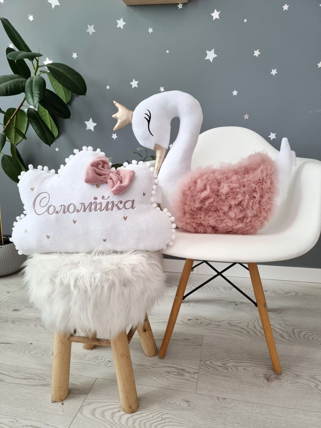 Personalized Pillow Set. Princess Pillow Swan, Butterfly, Cloud, Crib ...