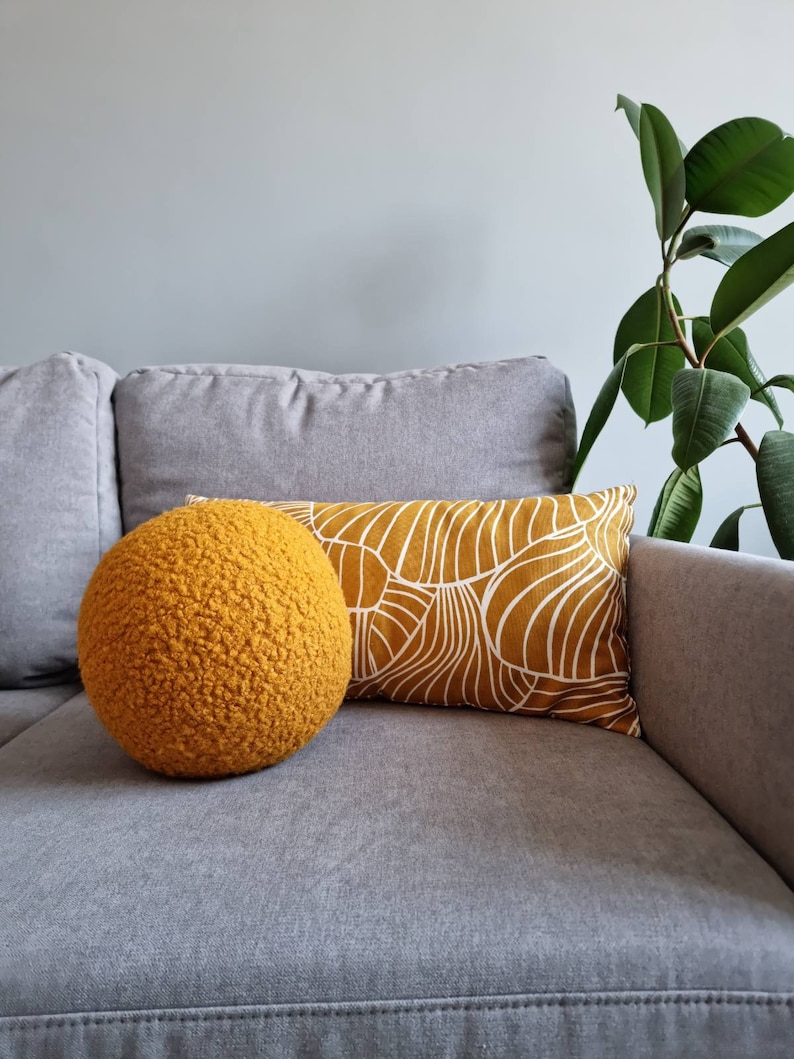 Round Sphere Pillow, Boucle Ball Pillow, Puffy Round Pillows, New Home ...