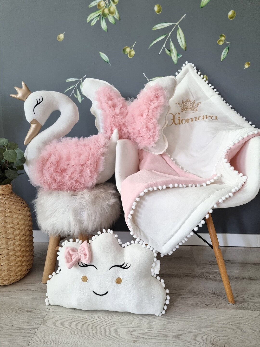 Personalized Pillow Set Gift. Princess Pillow Swan, Butterfly, Cloud ...