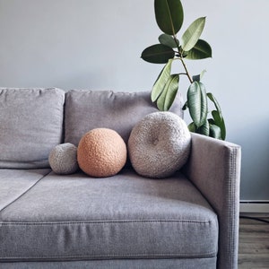 Round Pillow Ball White. Boucle Decorative Sphere Cushion, Housewarming ...