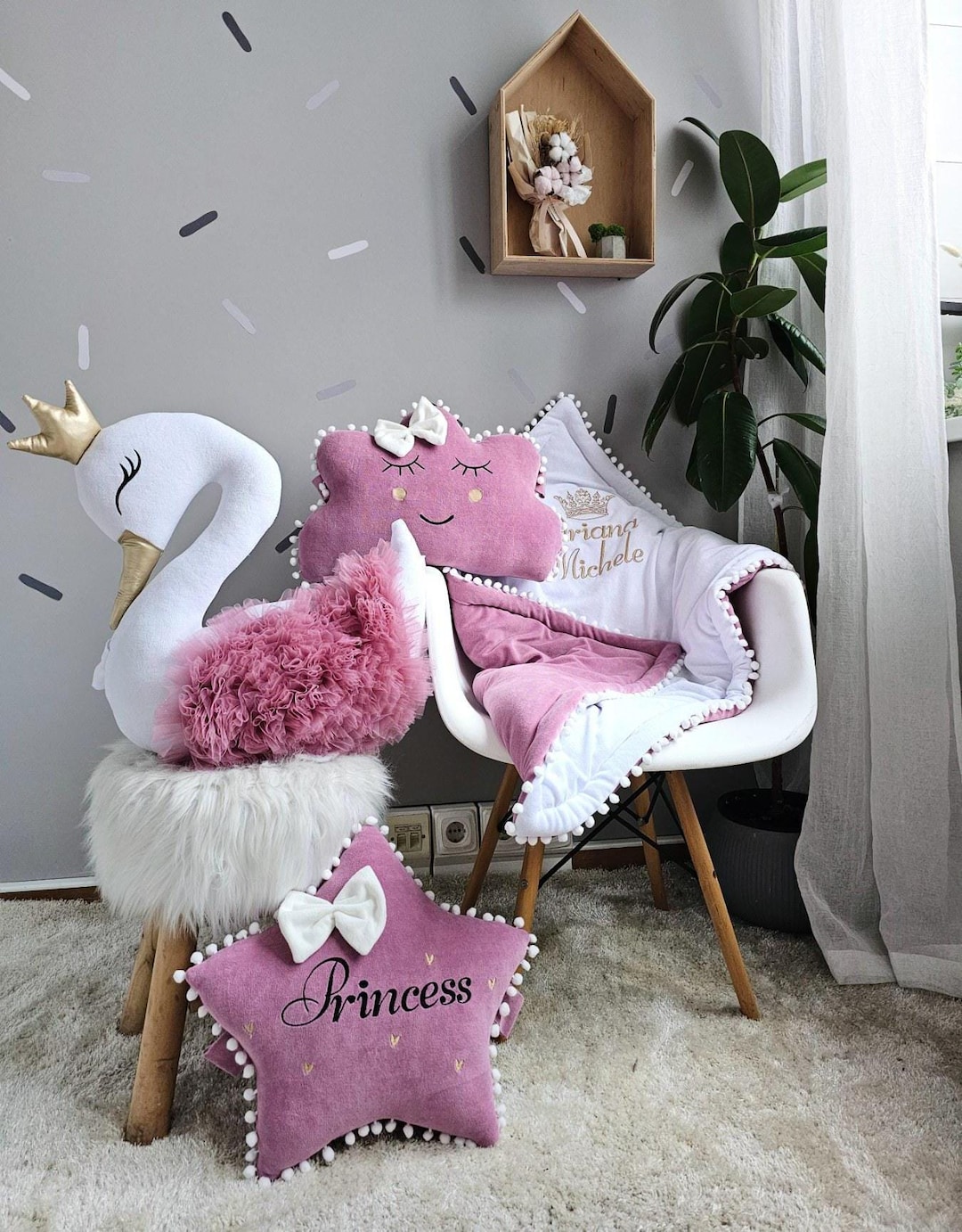 Personalized Baby Pillows Set - Princess Swan, Custom Pillow Cloud ...