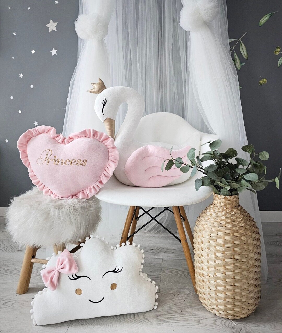 Personalized Pillow Set Gift - Princess Pillow Swan, Heart, Butterfly ...