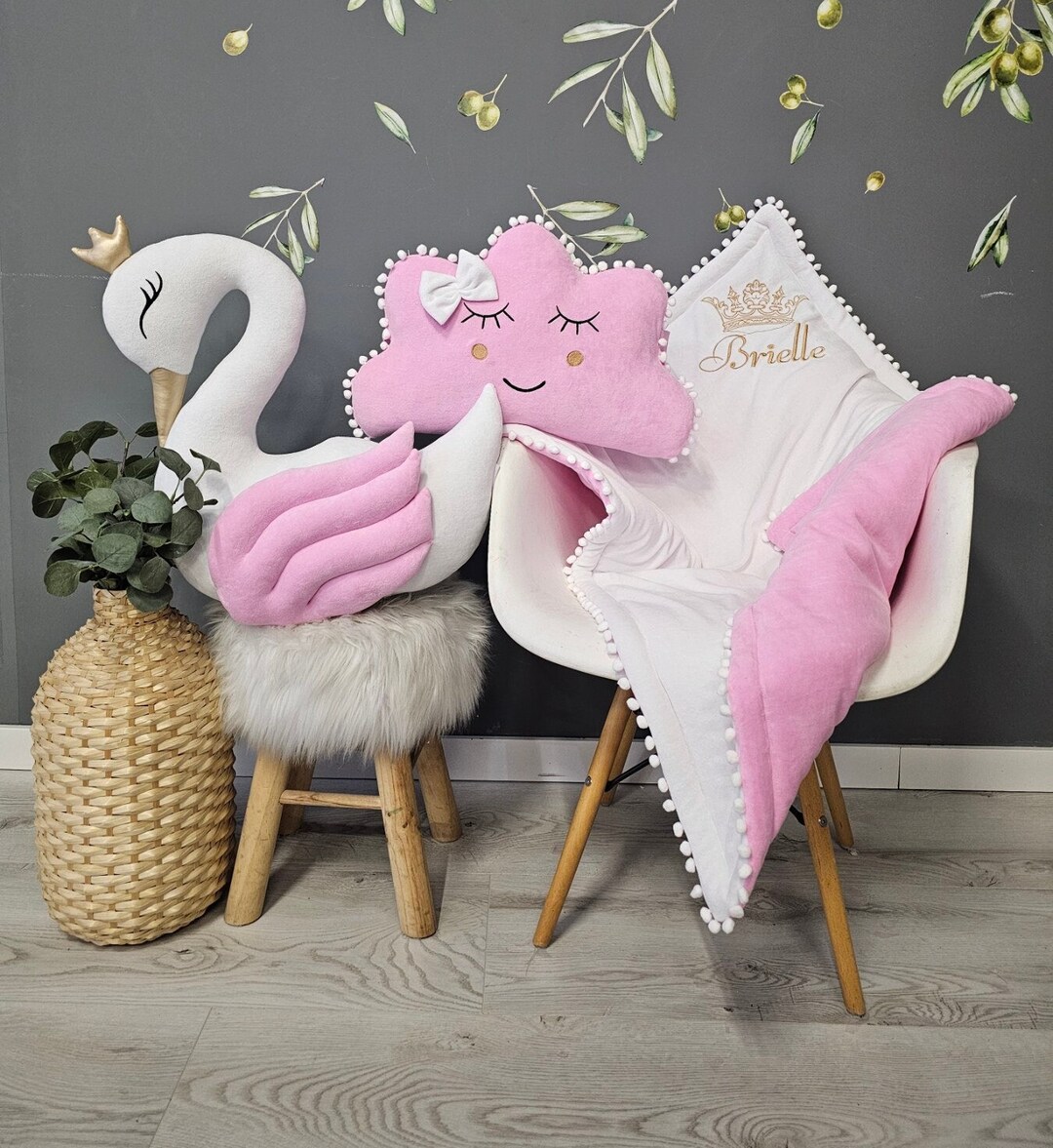 Personalized Pillow Set Gift Pink. Princess Pillow Swan, Pillow Cloud ...