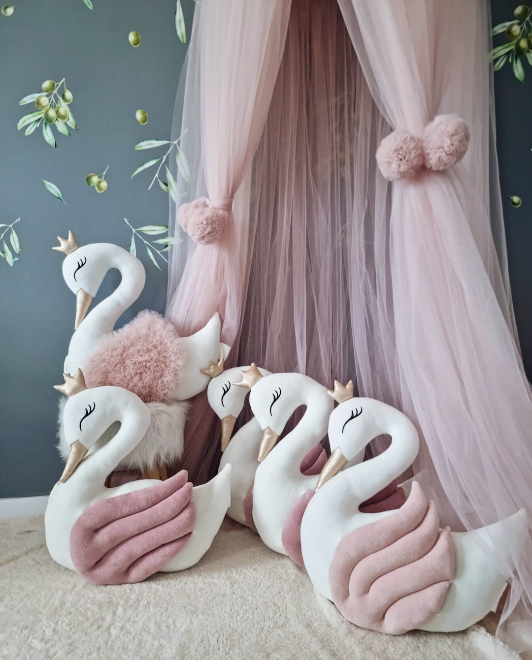 Princess Pillow Swan, Decorative Pillows, Blush With Gold or Silver ...