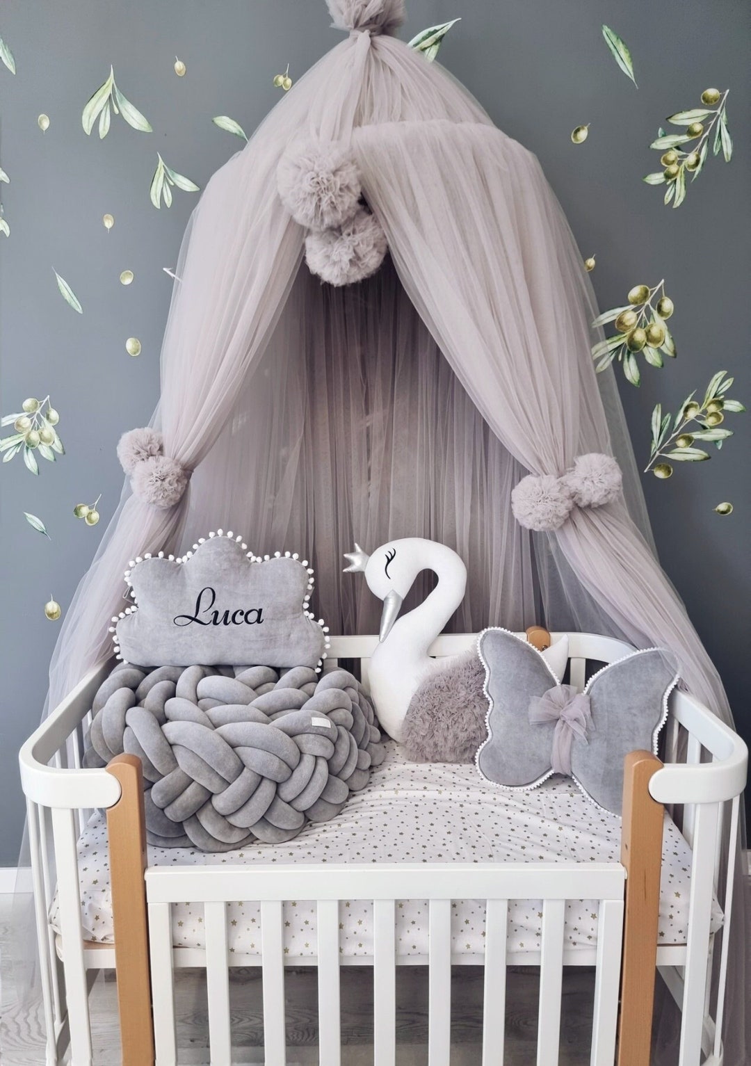 Gray Princess Tent Bed Canopy, Hanging Ceiling Canopy Baldachine Play ...