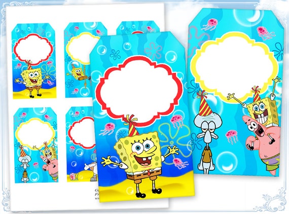 Items similar to SpongeBob gift tags Thank you tags SpongeBob ...