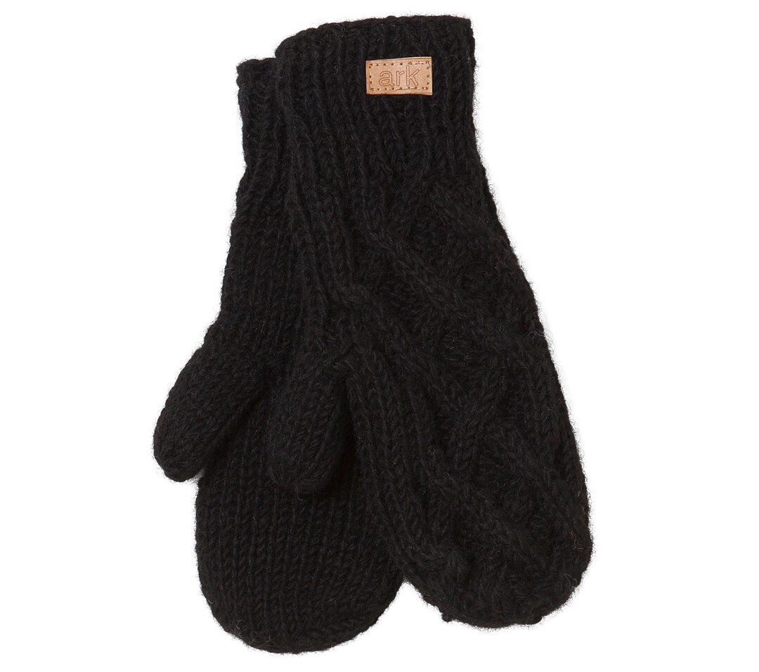 Black Wool Mittens, Chunky Knit, Mittens for Women, Warm Fleece Mitts ...