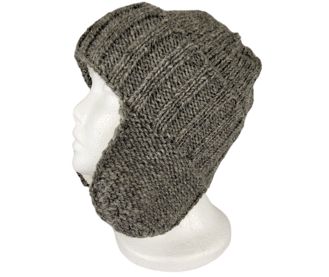 Ear Flap Hat, Grey Wool Pilot Hat, Bomber Hat, Wool Outside, Faux Fur ...