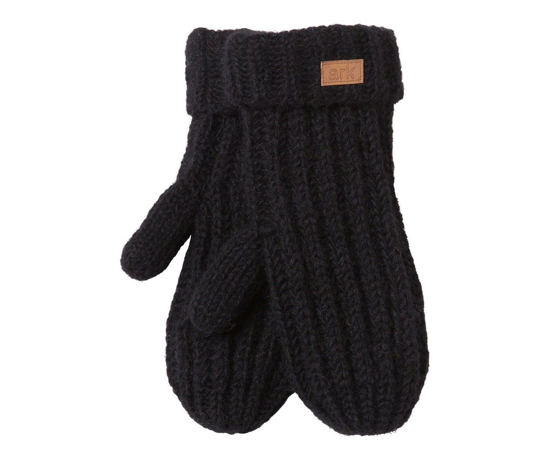 Thick Wool Mittens, Black Mittens, Hand Knit Mitts, Gloves, Fleece ...