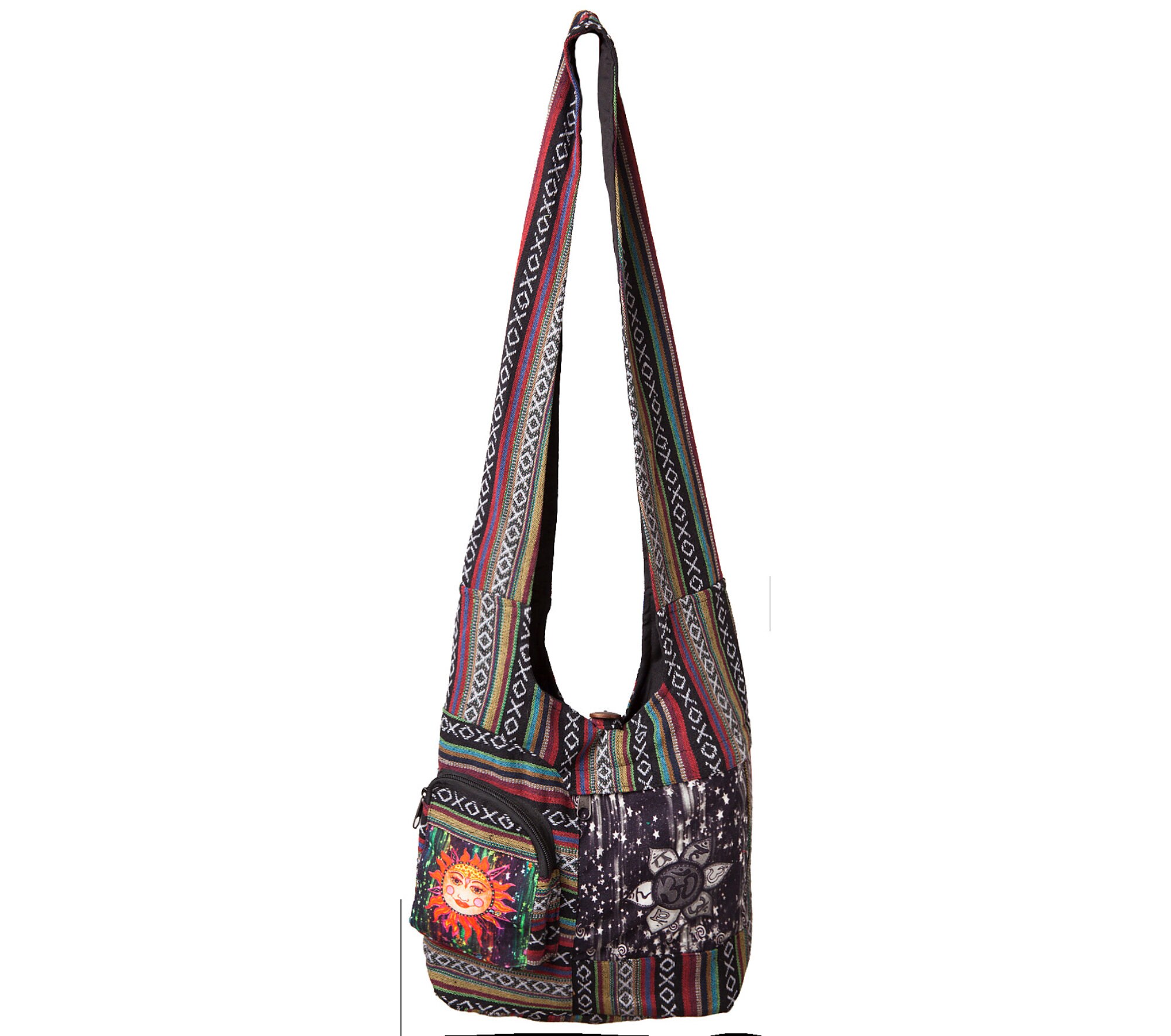 Sun Shoulder Bag, Hippy Design, %100 Cotton, Mini Pocket, Wooden Button ...