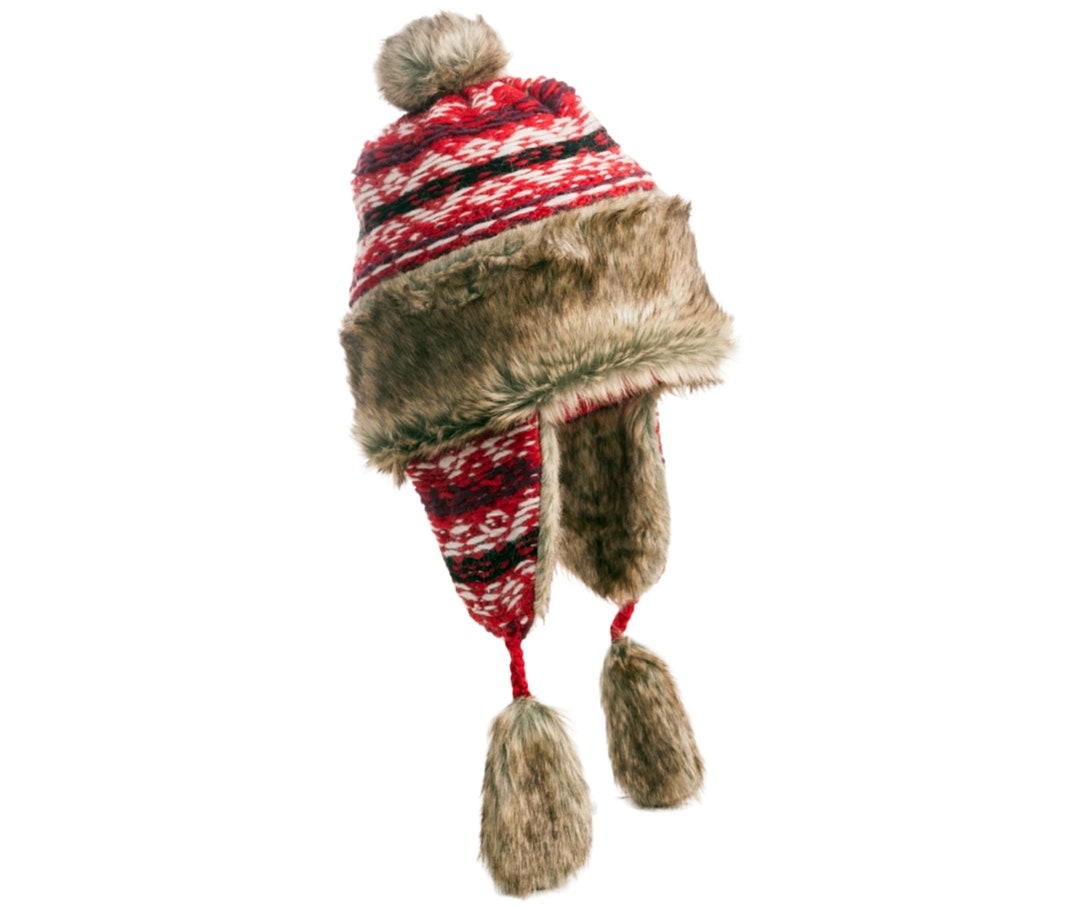 Red Wool Hat, Ear Flap Hat, Trapper, Wool Outside, Faux Fur Inside ...