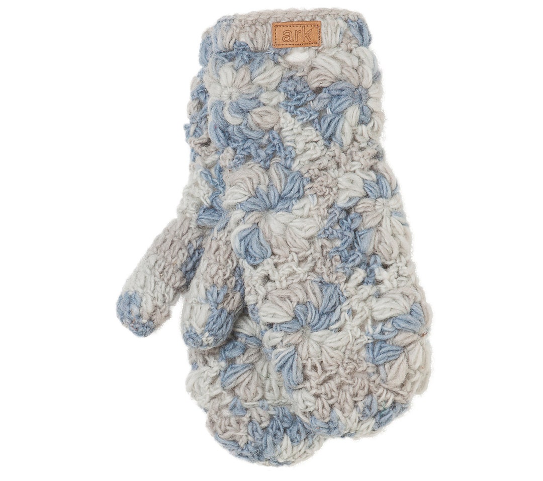 Flower Mittens, Chunky Knit, Mittens for Women, Warm Fleece Mitts, Wool ...