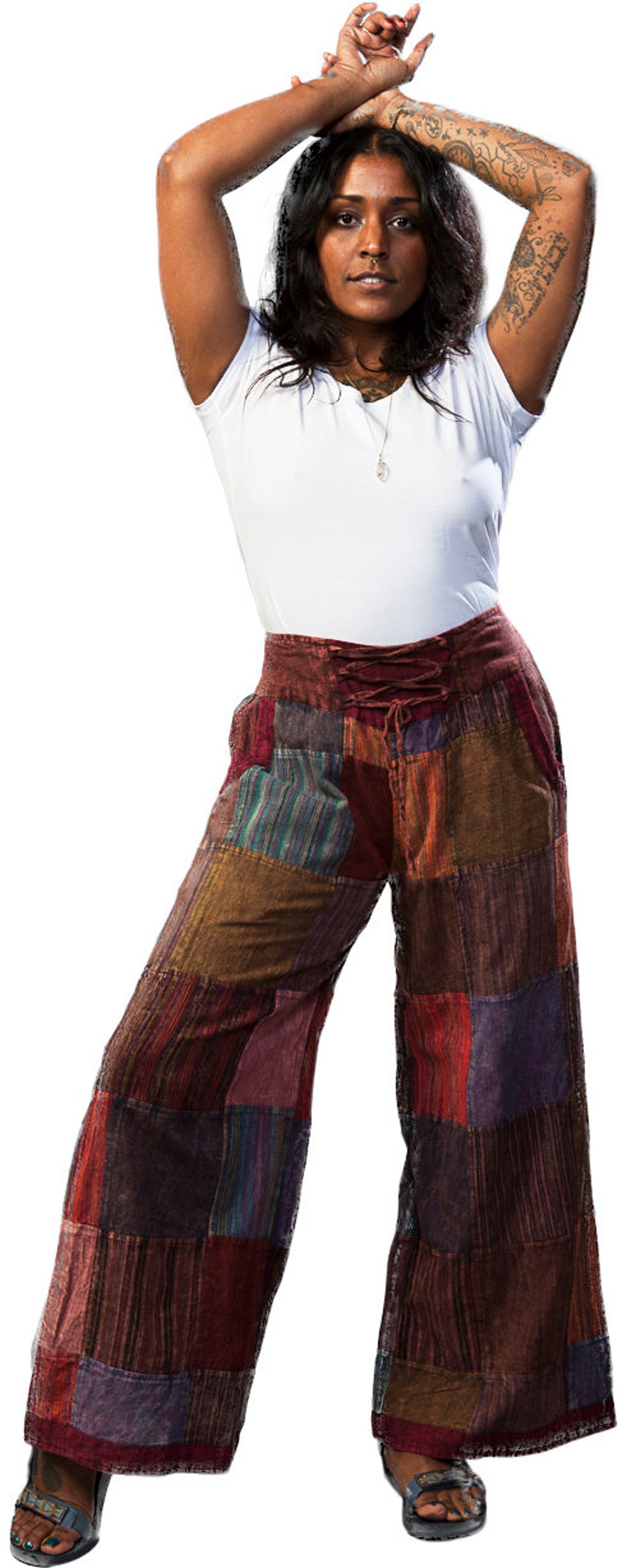 Red Summer Pants, Burgundy Patchwork, 100% Cotton, Bohemian - Etsy