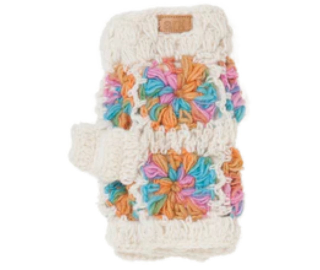 White Knit Texting Mitten, Pastel Flower Pattern, 100% Wool With Fleece ...